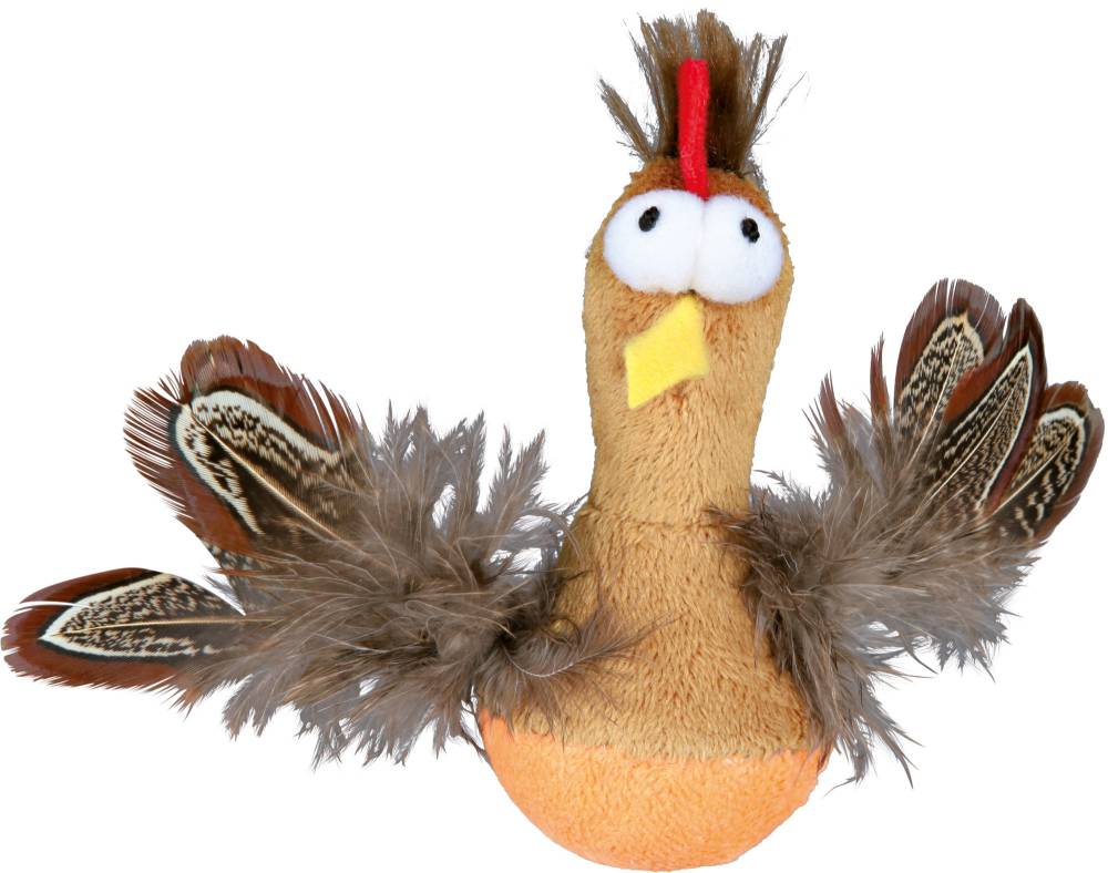 Toy for cats Bobo chicken with feathers and sound, plush, 10 cm