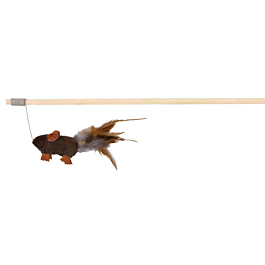 Toy for cats Playing rod mouse with feathers, 50 cm